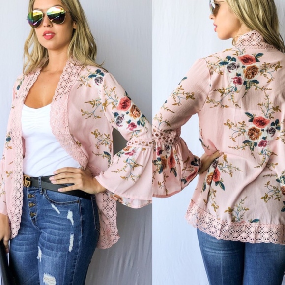 Sweaters | Hillary Floral Print Bell Sleeve Light Cardigan | Poshmark